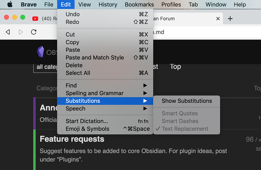 Macos Enable Text Replacement Feature Archive Obsidian Forum