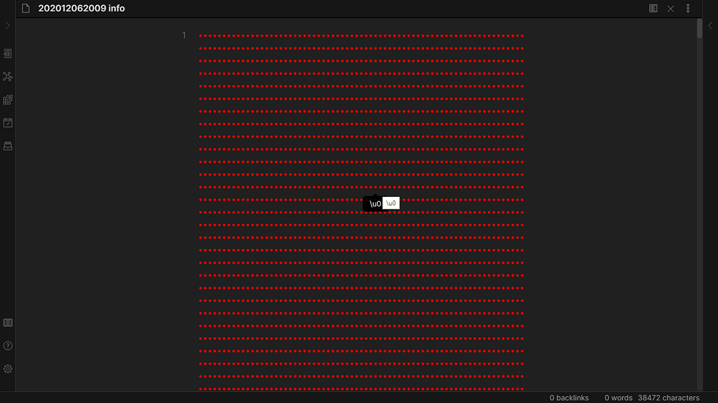 A note with few hundred lines of data displays red dots (in edit mode ...