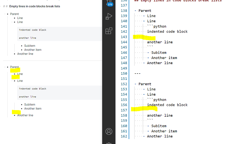 Empty lines in code blocks mess up bullet lists - Bug reports - Obsidian Forum
