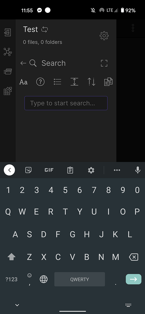 Focusing on search pane's search bar doesn't pop up search options ...