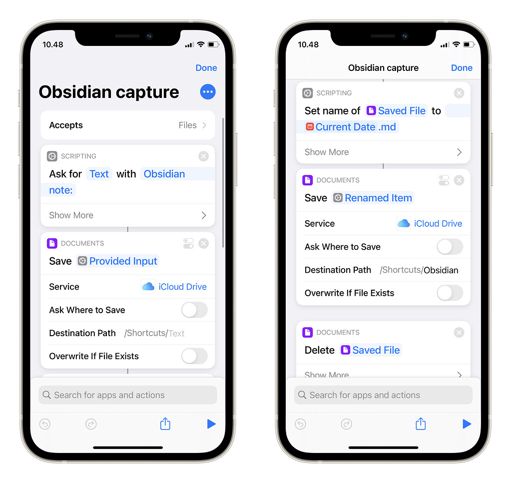 iOS Shortcut for quick capturing into Obsidian - Share & showcase - Obsidian Forum