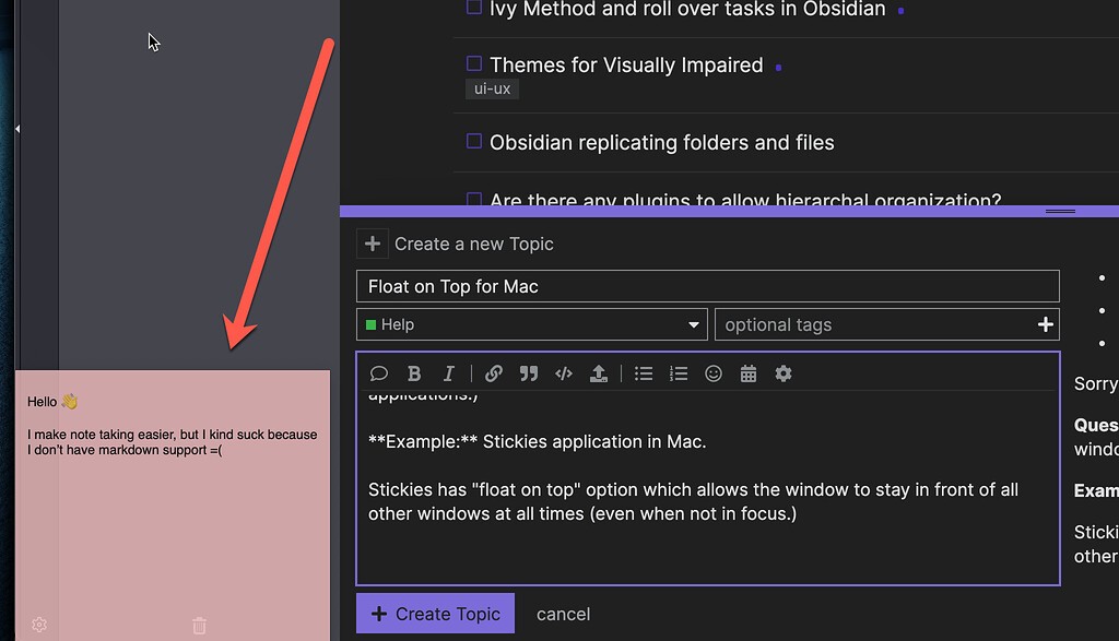 Float on Top for Mac? - Basement - Obsidian Forum