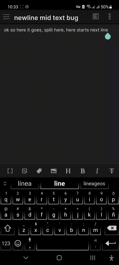 [Bug] Can't press new line in the middle of text - Bug graveyard ...