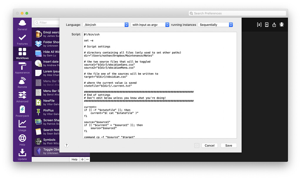 Toggle obsidian.css via Alfred on MacOS - Share & showcase - Obsidian Forum