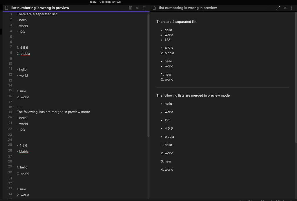 Create multiple lists - Bug graveyard - Obsidian Forum