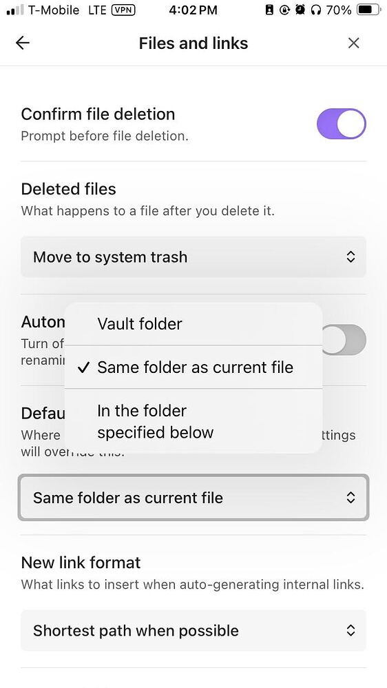 Ios App Does Not Respect Default Location For New Notes Same Folder As Current File Setting