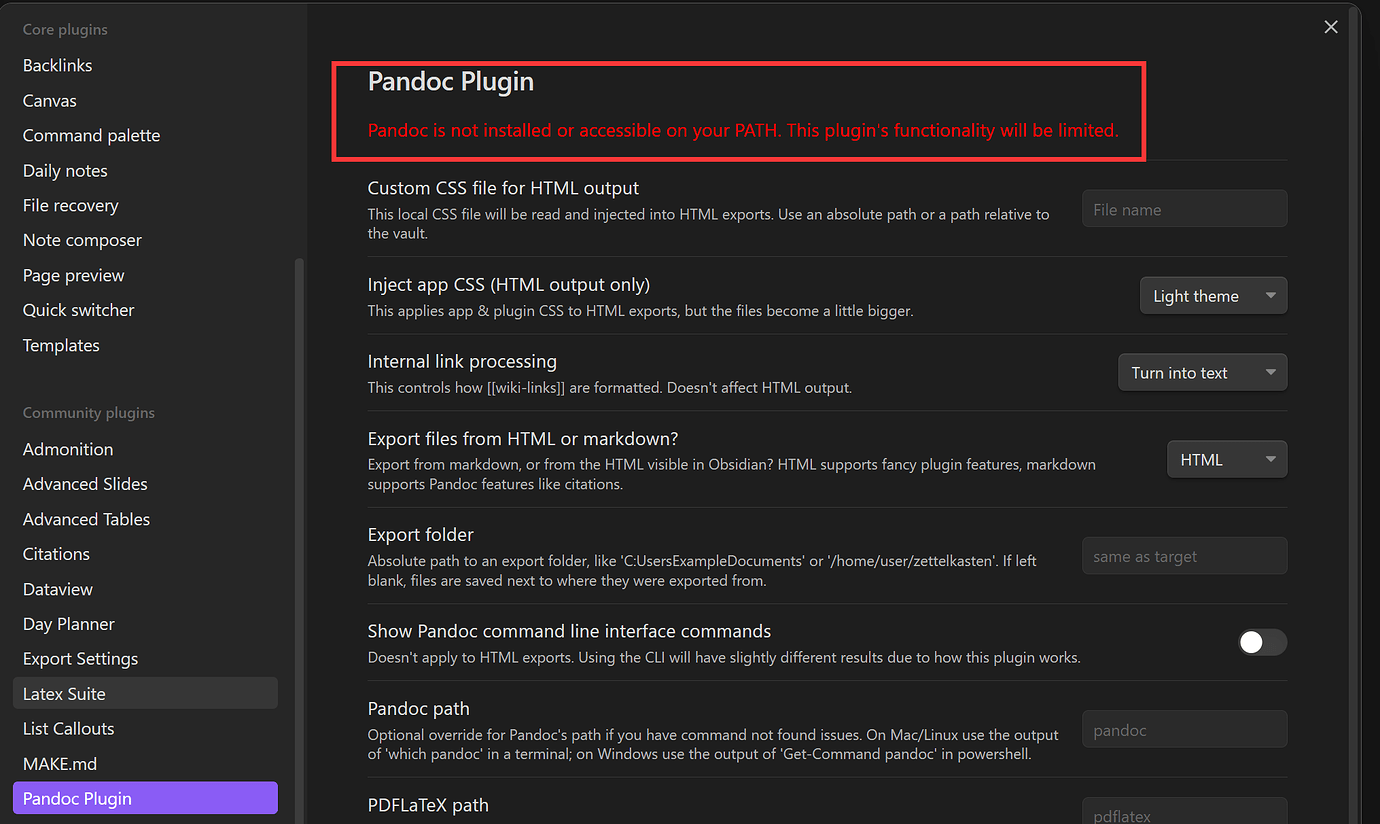 Pandoc path can not find - Help - Obsidian Forum