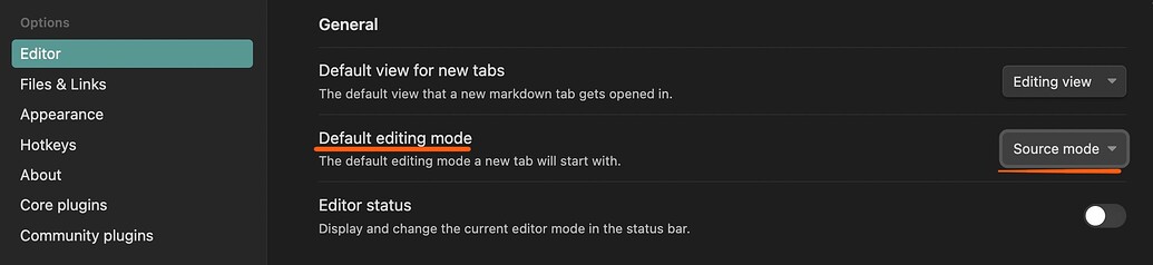Globally set Editors default Mode ("Source Mode", "Live Preview ...