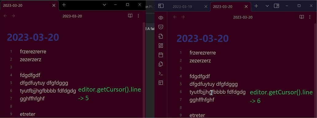 editor.getCursor().line is different on a separated window(solved) - Developers: Plugin & API ...