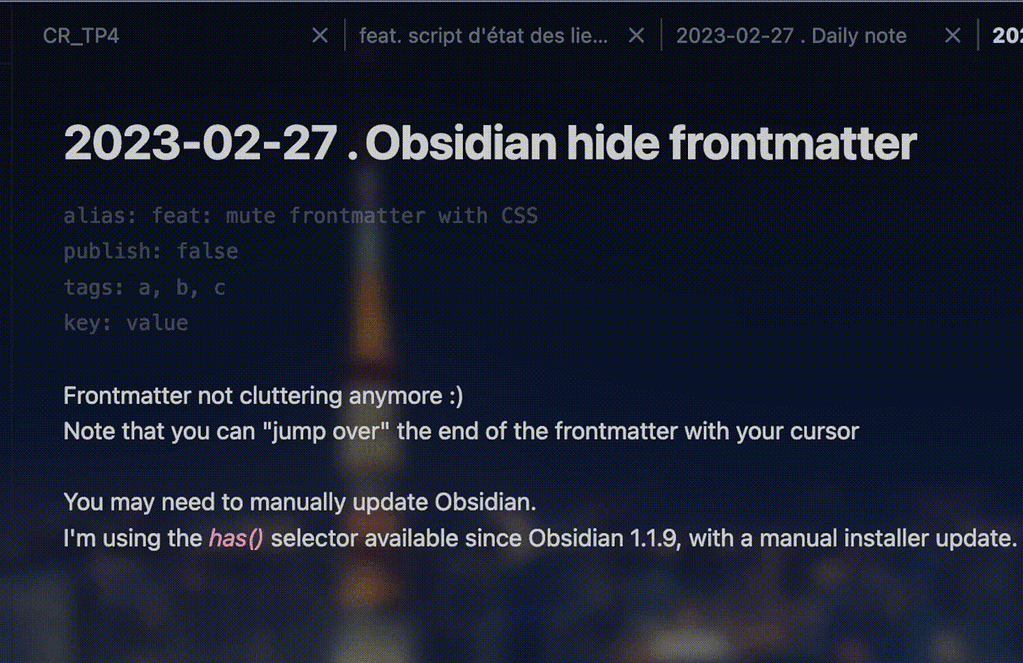 Snippet: Muted frontmatter in LivePreview - Share & showcase - Obsidian Forum