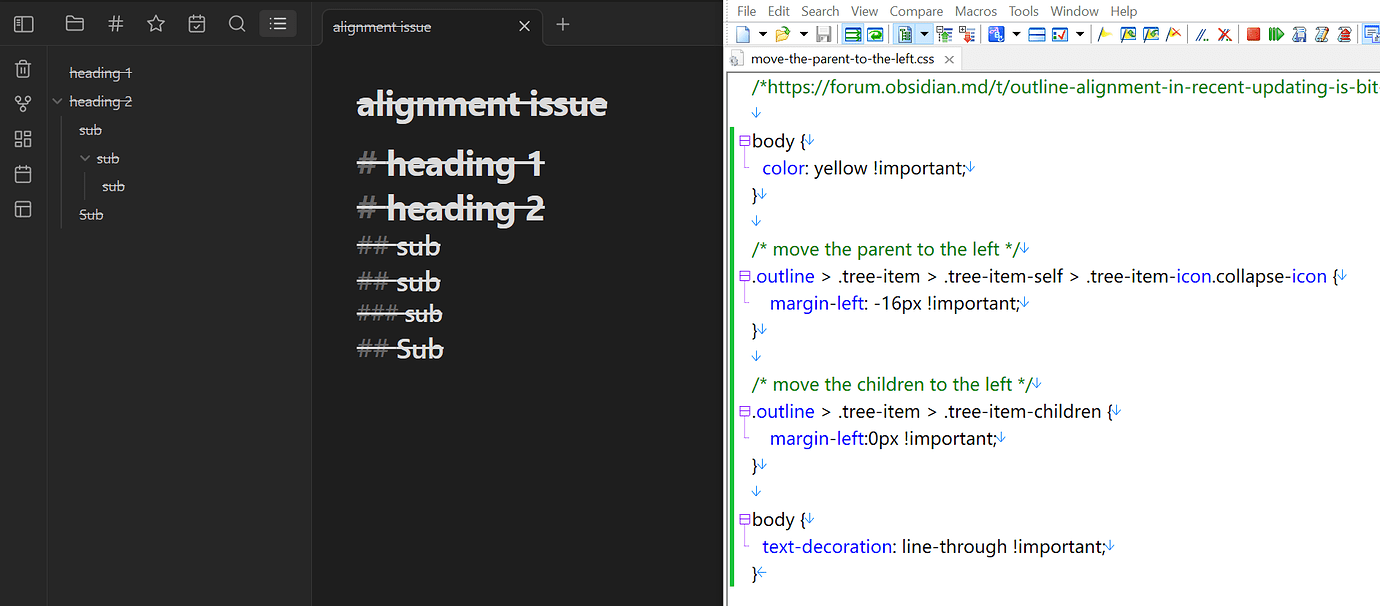 Outline alignment in recent updating is bit of confusing - Custom CSS & Theme Design - Obsidian ...