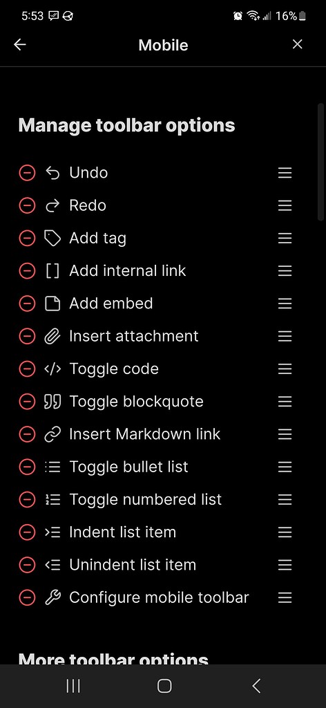 Obsidian mobile toolbar not updating/reflecting my settings - Help - Obsidian Forum