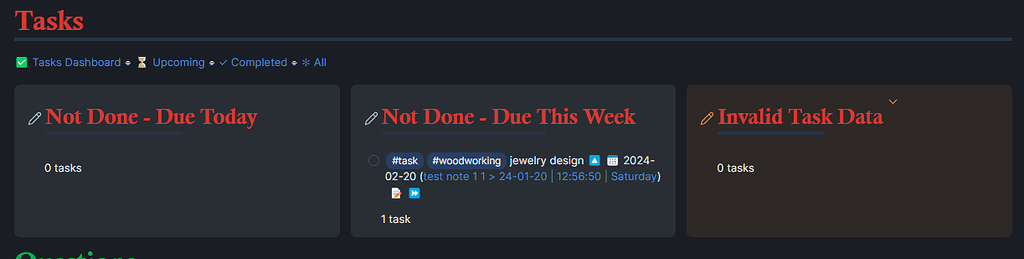 Help with query design for collecting tags (#idea, #question, #note) throughout vault similarly ...