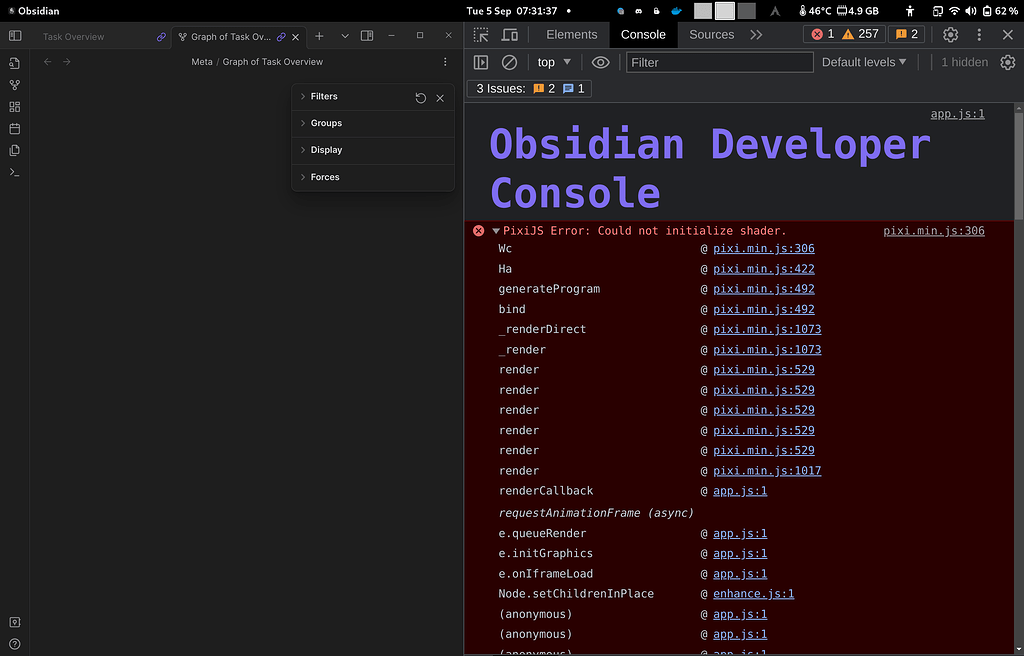 V1.4.5 - Graph view does not render nodes - pixiejs shaders broken - Bug graveyard - Obsidian Forum