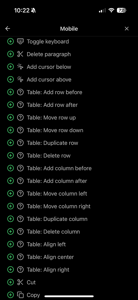 Missing icons on mobile toolbar for new Tables core functionality - Bug ... Missing icons on mobile toolbar for new Tables core functionality - Bug ...
