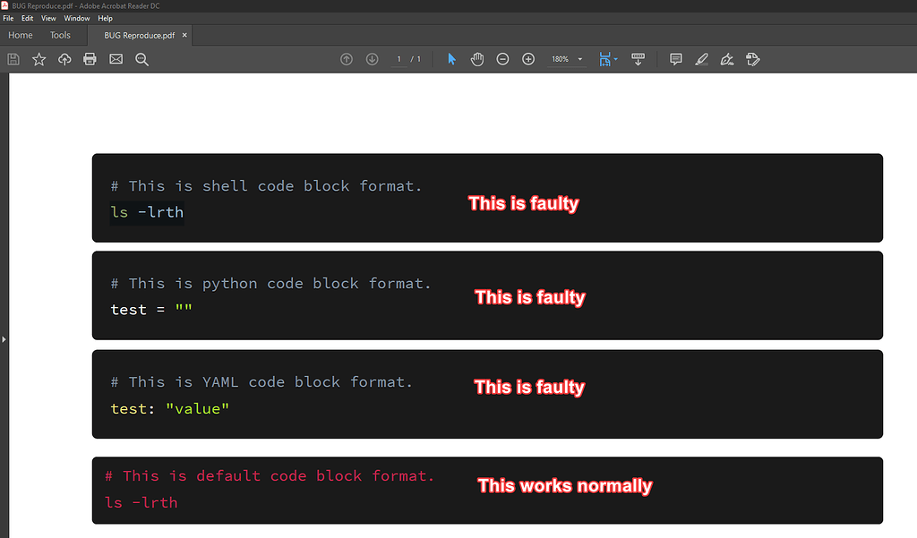 Copy And Paste Of Certain Code Blocks In Exported PDF Not Working Properly Bug Graveyard 
