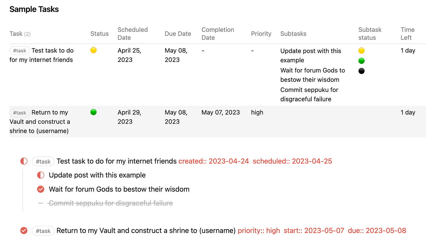 Creating A Dataview Table Tasks And Subtasks From Certain Headers