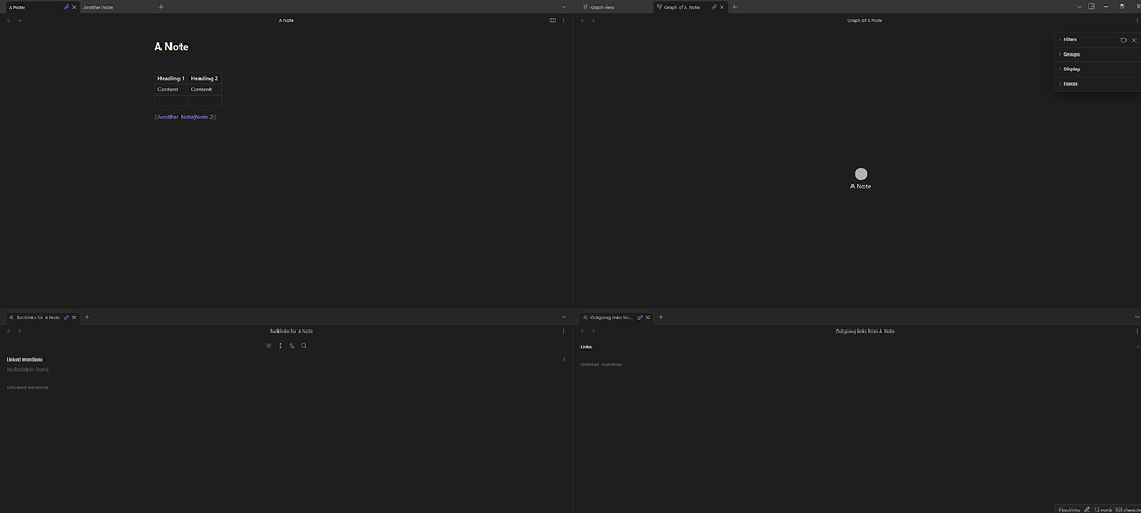 Internal link with display text underneath table not showing in graph/linked views - Bug reports ...