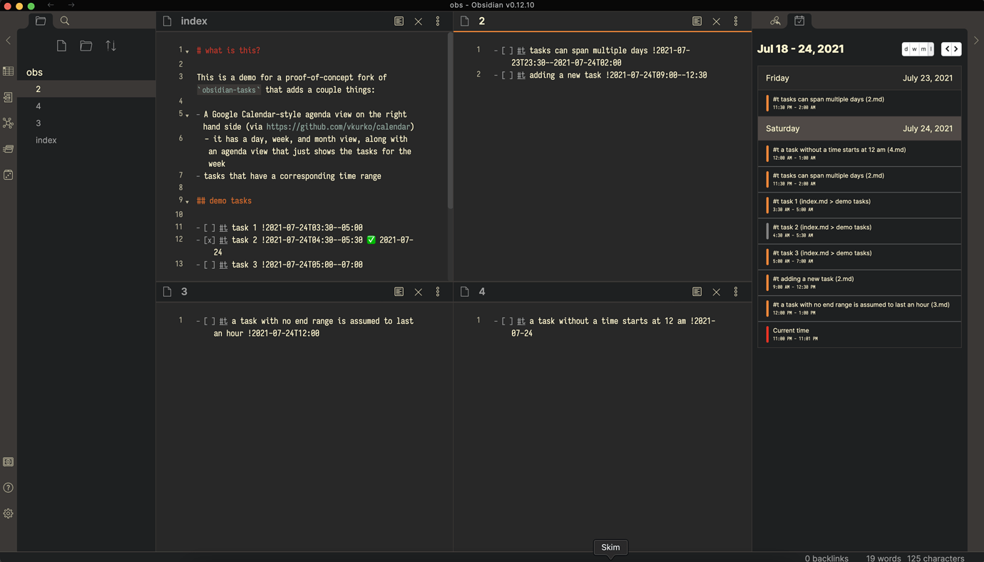 Proof of concept: obsidian-tasks + Google Calendar-style time grid and ...