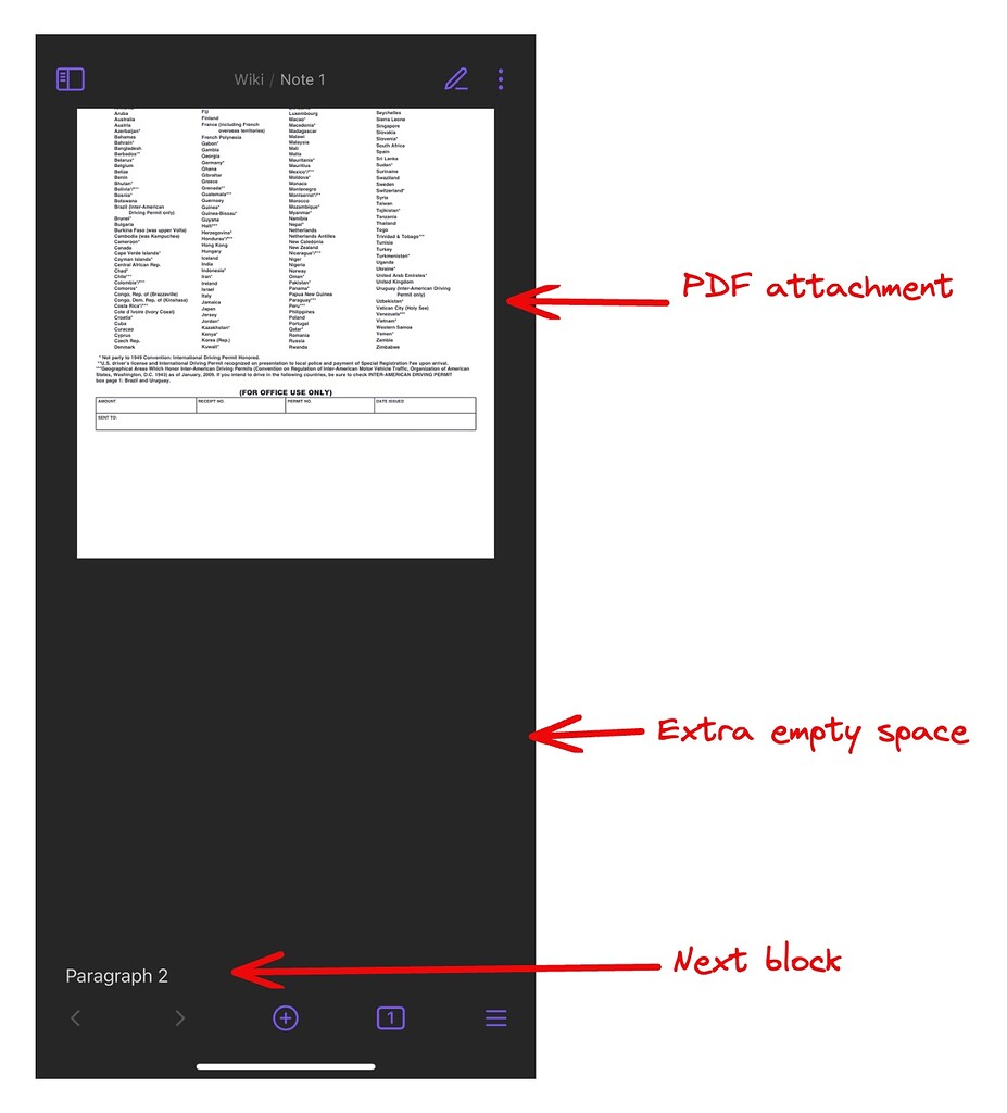 [iOS] PDF attachments add extra empty spaces in the reading view - Bug graveyard - Obsidian Forum
