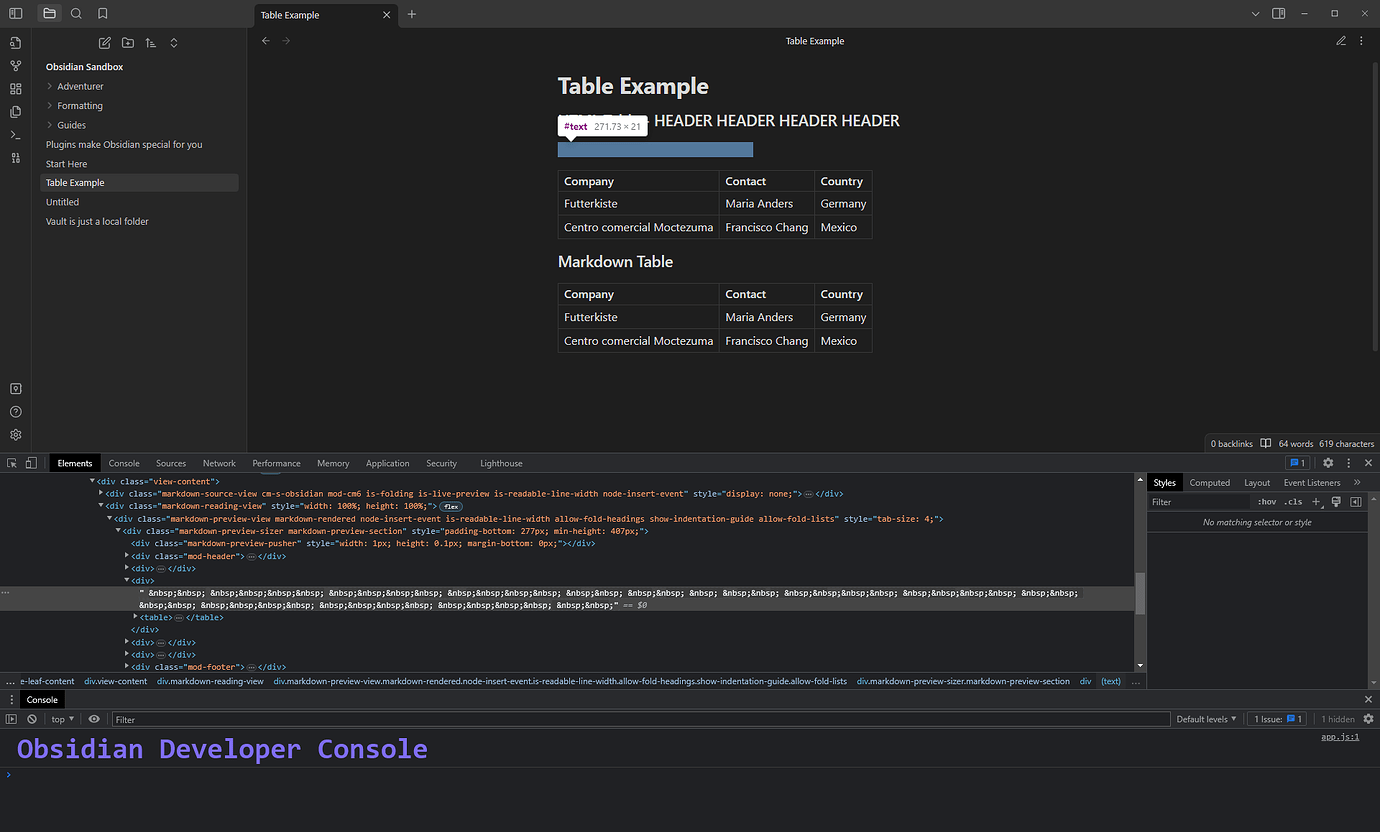 Non-breaking spaces are inserted above HTML tables in reading view - Bug graveyard - Obsidian Forum
