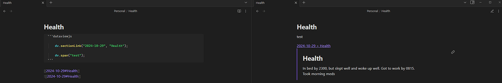 DataView sectionLink not working/rendering/returning anything? - Help - Obsidian Forum