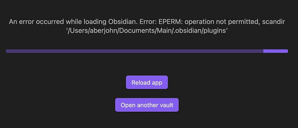Eperm Operation Not Permitted Scandir Help Obsidian Forum