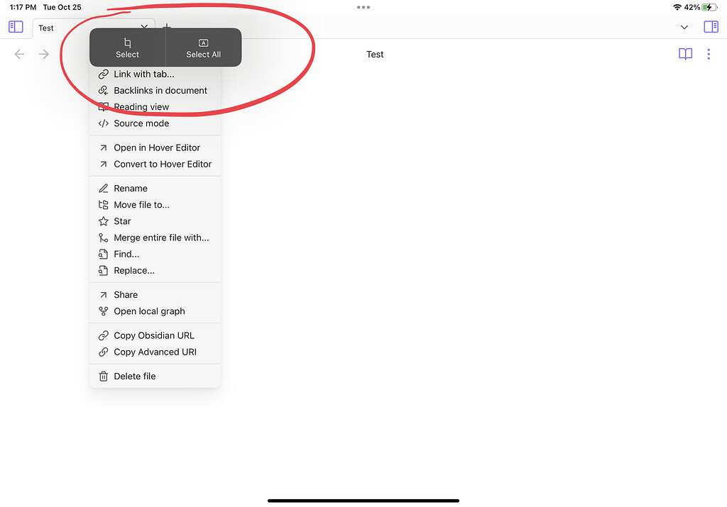 [Bug] Obsidian menus obscured by iPad menu when right clicking/Two-Finger tap - Bug graveyard ...