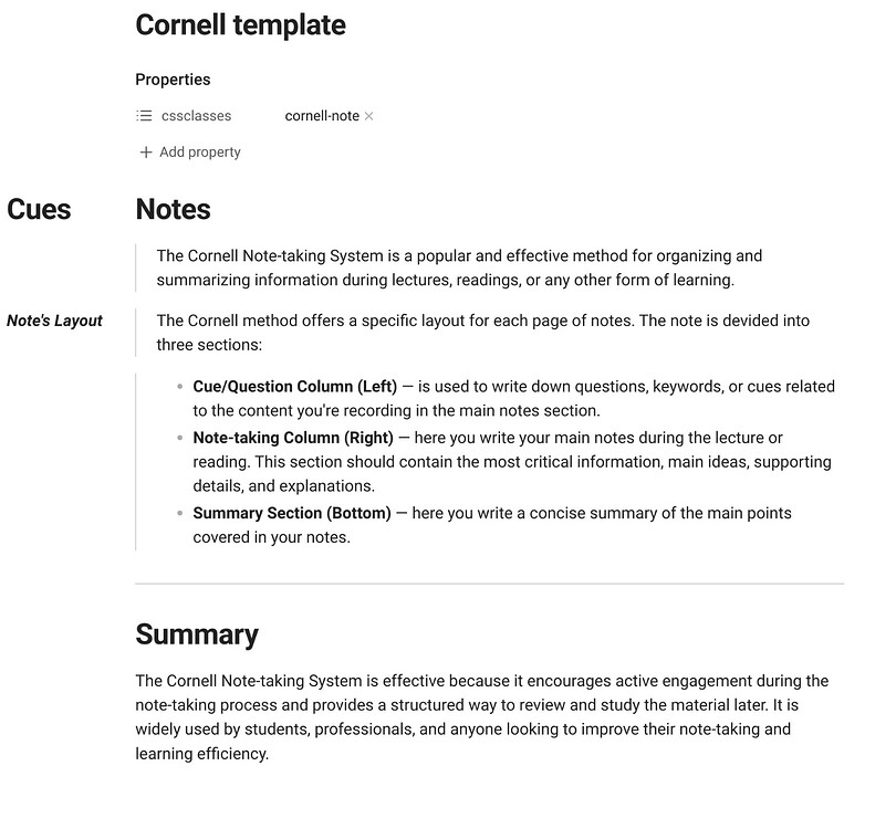 How do I implement the Cornell note style in Obsidian? - Custom CSS ...