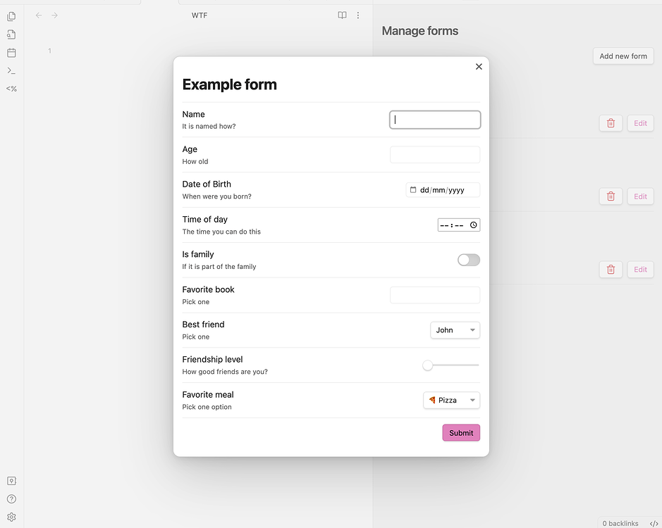 [Plugin] Modal form - integrate forms into QuickAdd, templater, etc ...