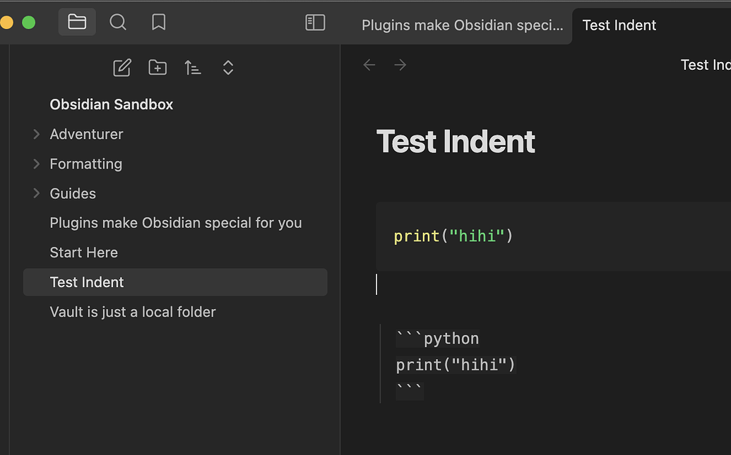 Can not indent code block without a list - Help - Obsidian Forum