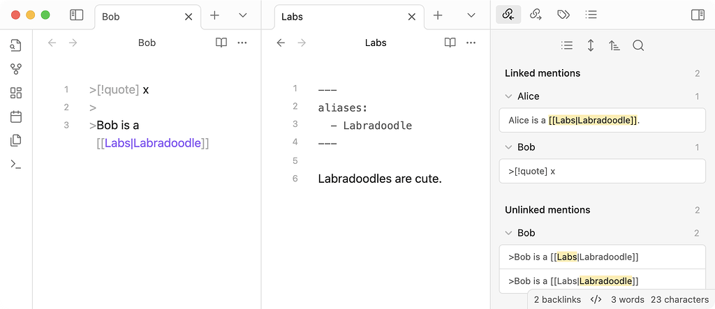 Backlinks doesn't recognize aliased internal links in callouts - Bug graveyard - Obsidian Forum