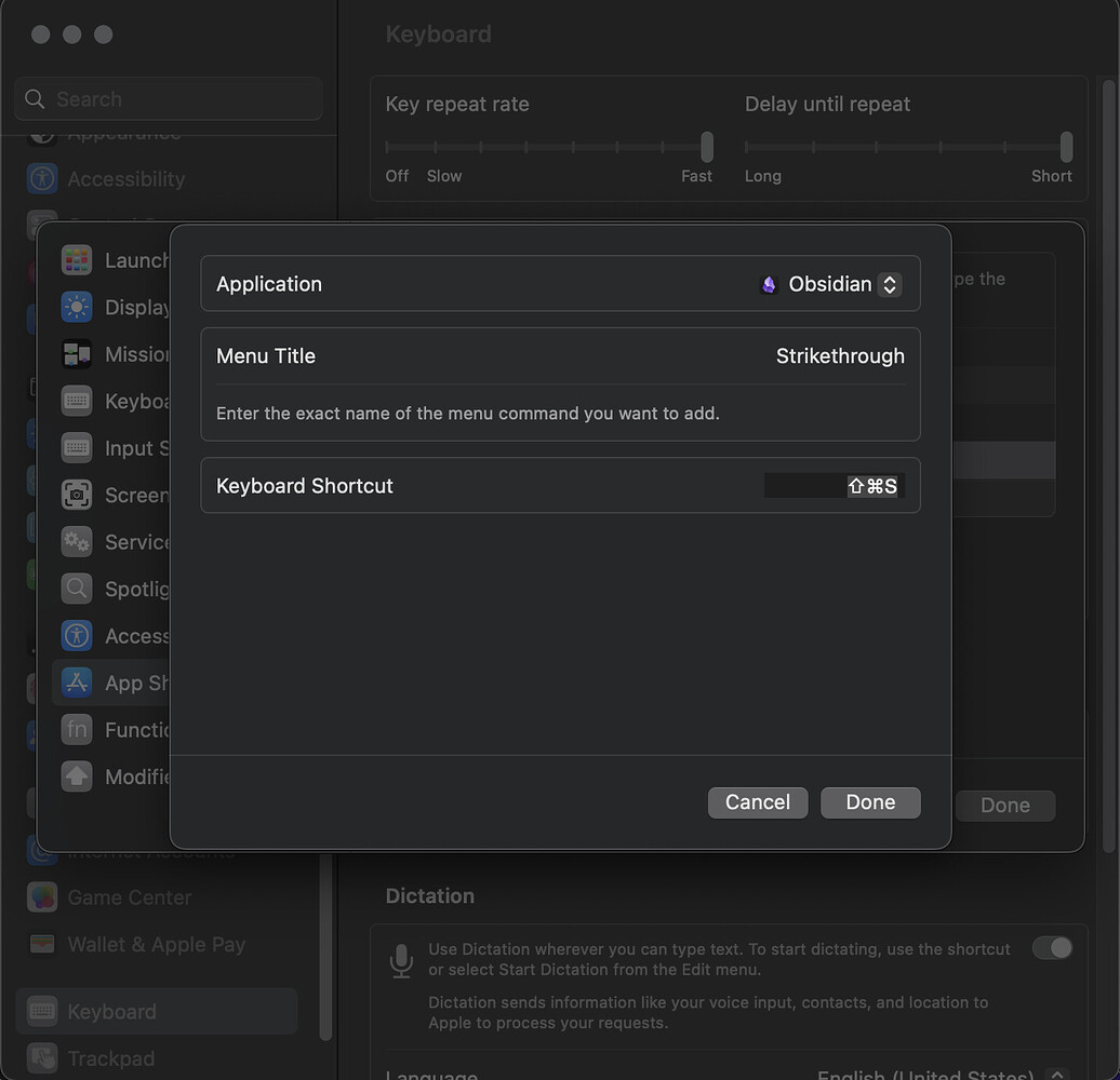 Configured macOS custom keyboard shortcuts for Obsidian don't function ...