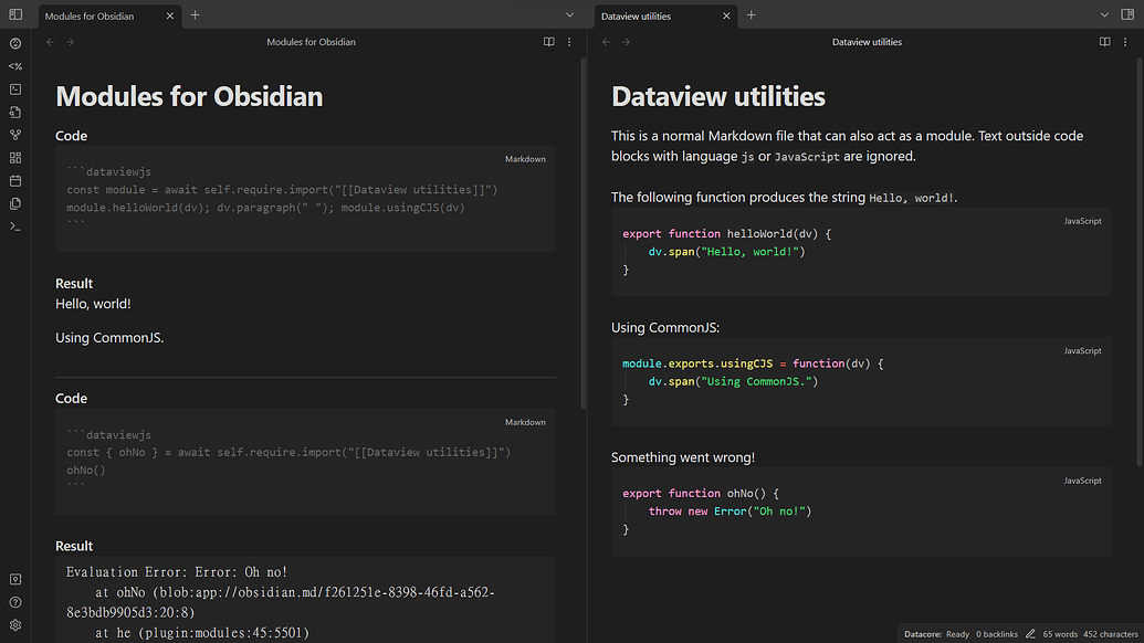 Plugin: Modules - load JavaScript and TypeScript modules from your vault and npm packages ...