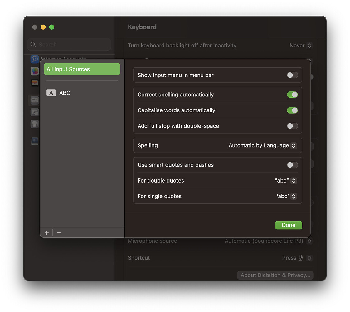 In code blocks, fast insertion of spaces for indentation inserts a dot ...