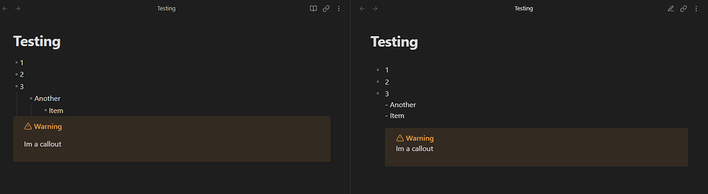 Adding a callout in a list broke the list in reading mode - Bug graveyard - Obsidian Forum