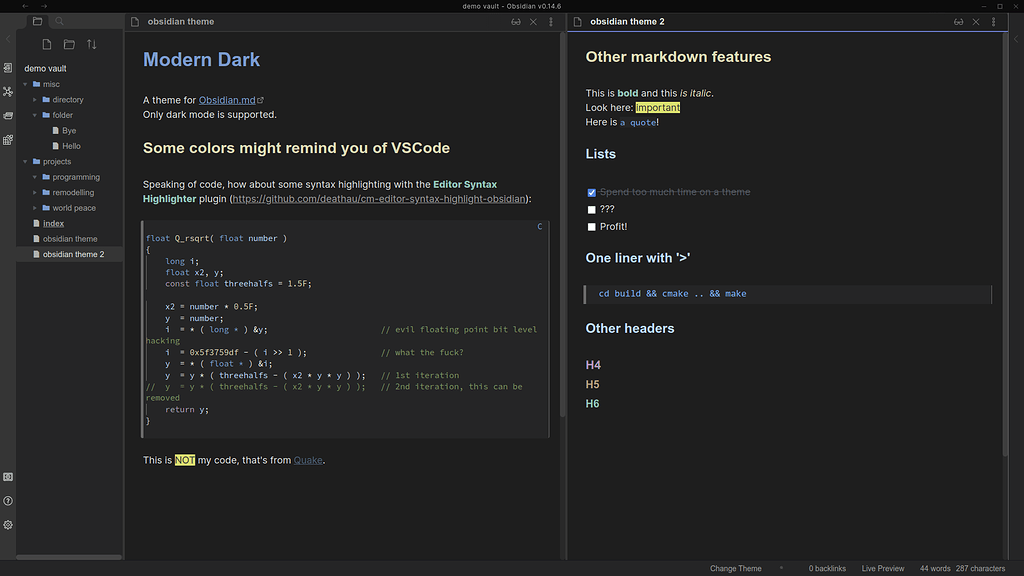 Theme: Modern Dark - Share & showcase - Obsidian Forum