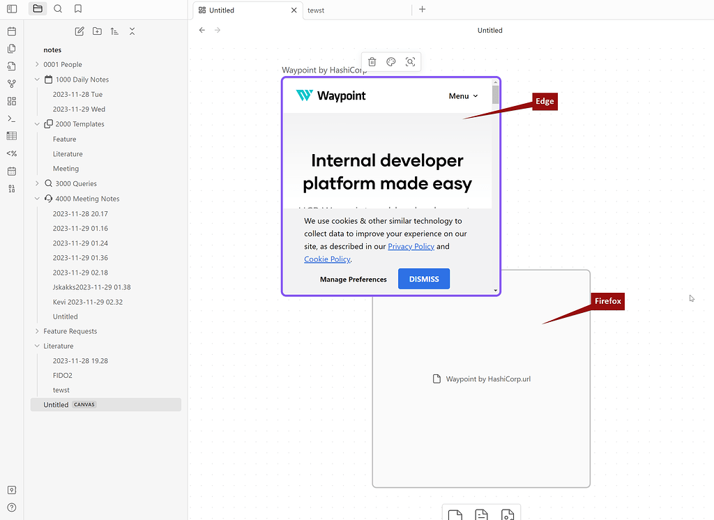When you drag a link from Firefox into a Canvas, a file pointer is created instead of a URL link ...