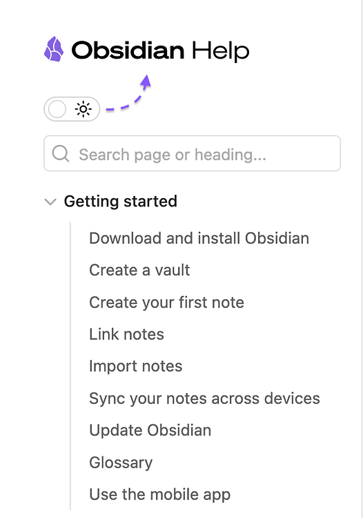 Obsidian Help website: Small visual bug (Logo and title) in Dark Mode ...