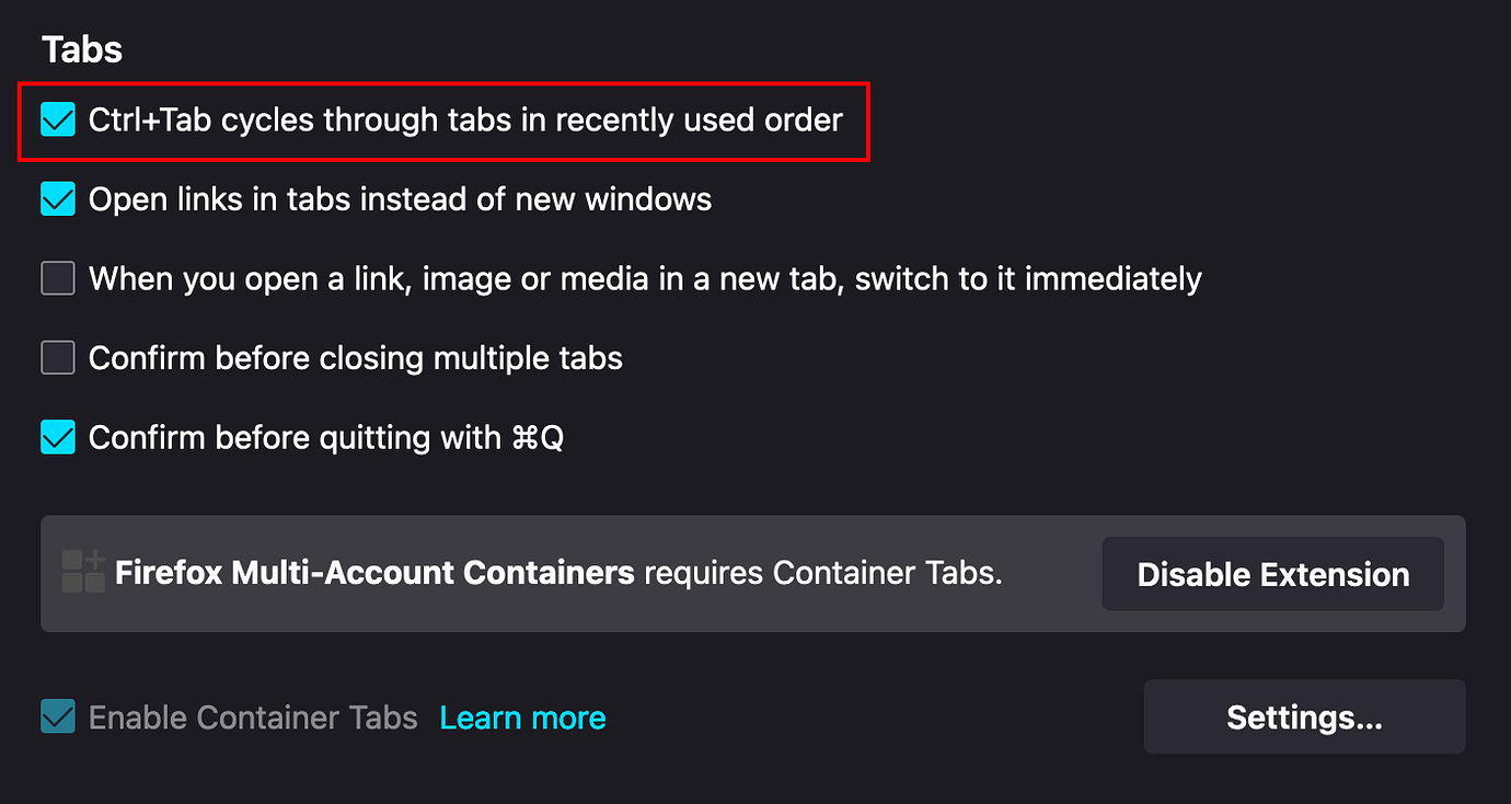 Option to cycle through tabs in recently used order - Feature archive - Obsidian Forum