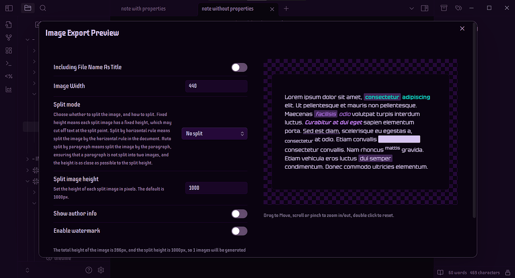 Extended Markdown Syntax Not Rendering In Export Image Plugin When A Note Has Properties Help