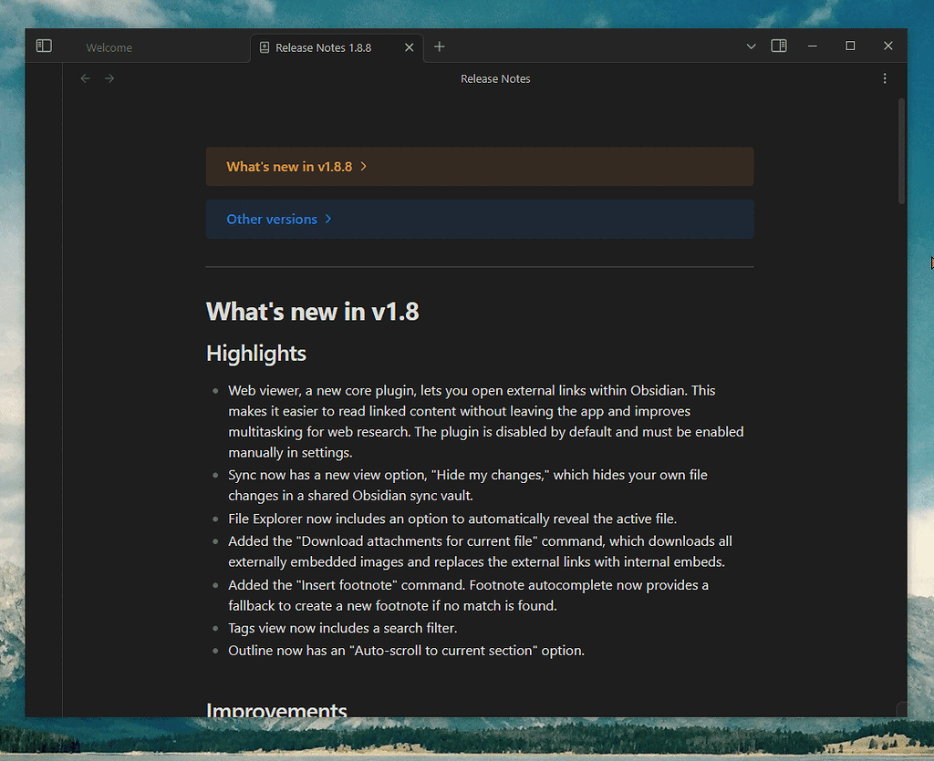 Obsidian 1.8.8 and 1.8.9 always shows the release notes when called ...