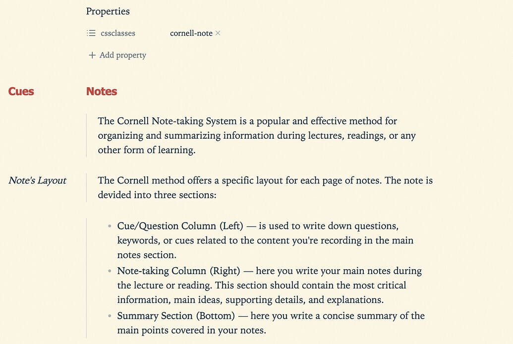 How do I implement the Cornell note style in Obsidian? - Custom CSS ...