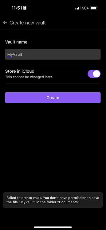 Cannot create a vault on iCloud - Help - Obsidian Forum