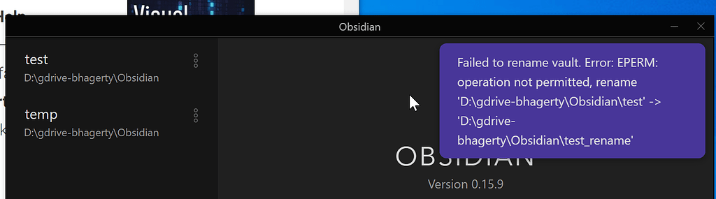 Can T Rename Vault Error Eperm Operation Not Permitted Help Obsidian Forum