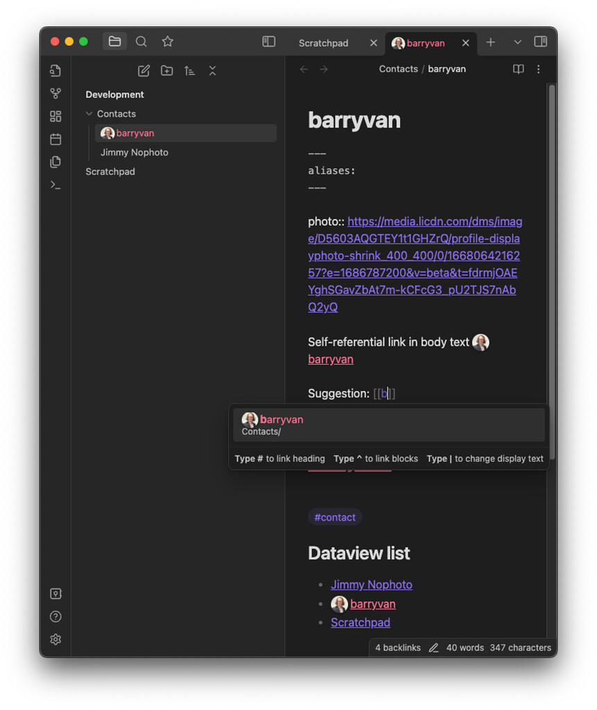 Contact avatars with Supercharged Links - Share & showcase - Obsidian Forum