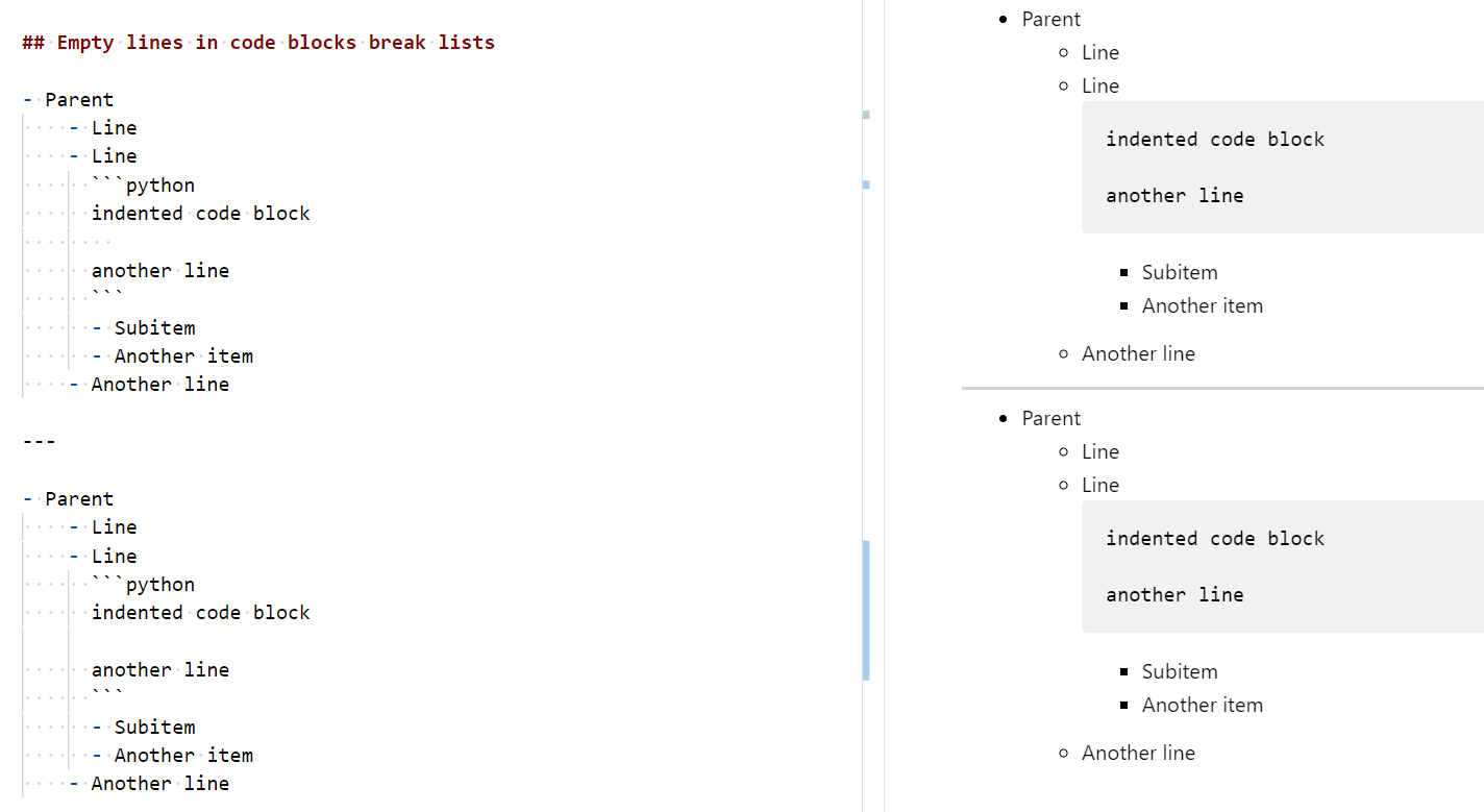 Empty Lines In Code Blocks Mess Up Bullet Lists Bug Reports Obsidian Forum