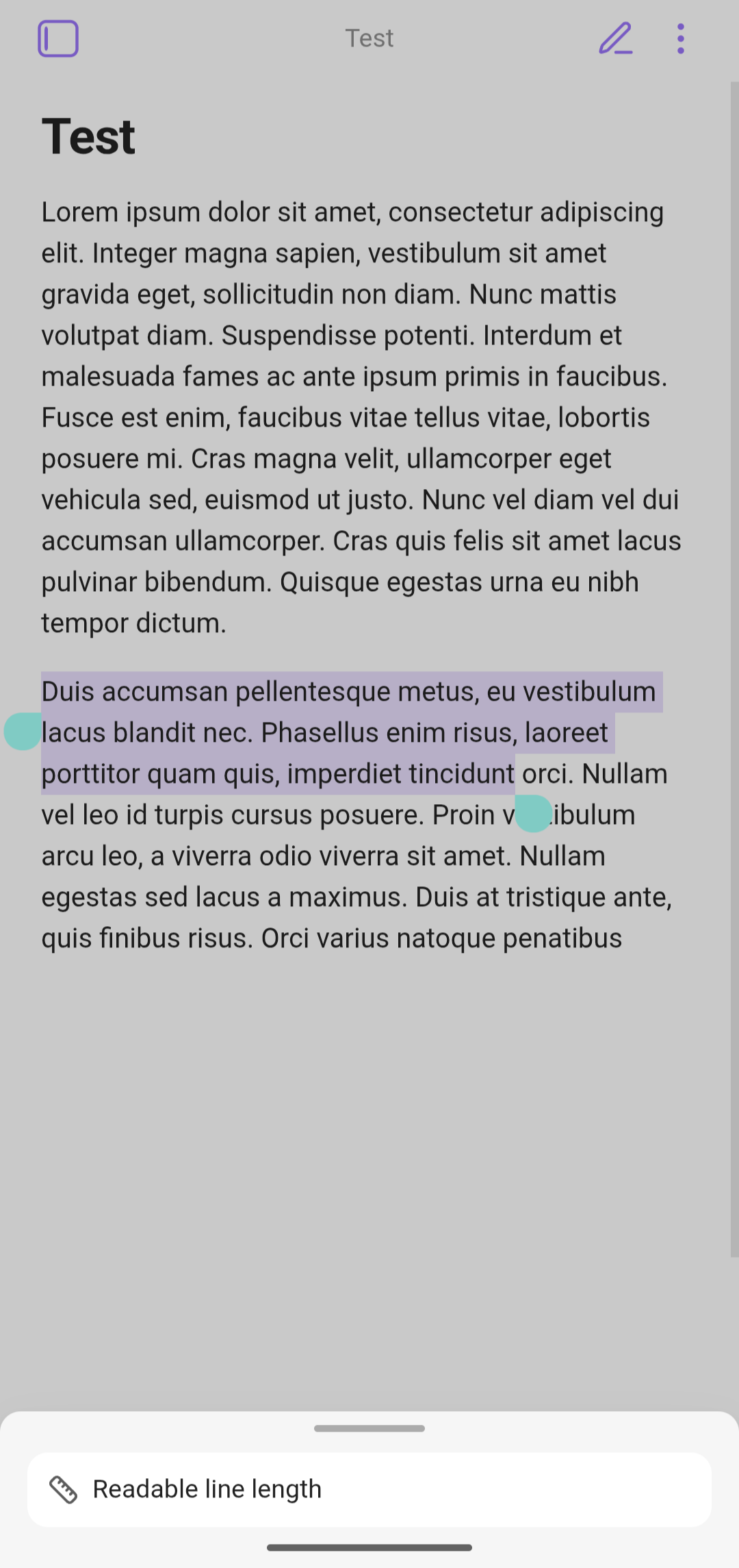 Android, Mobile: Popout window “readable line length” interfering with text selection/copying ...