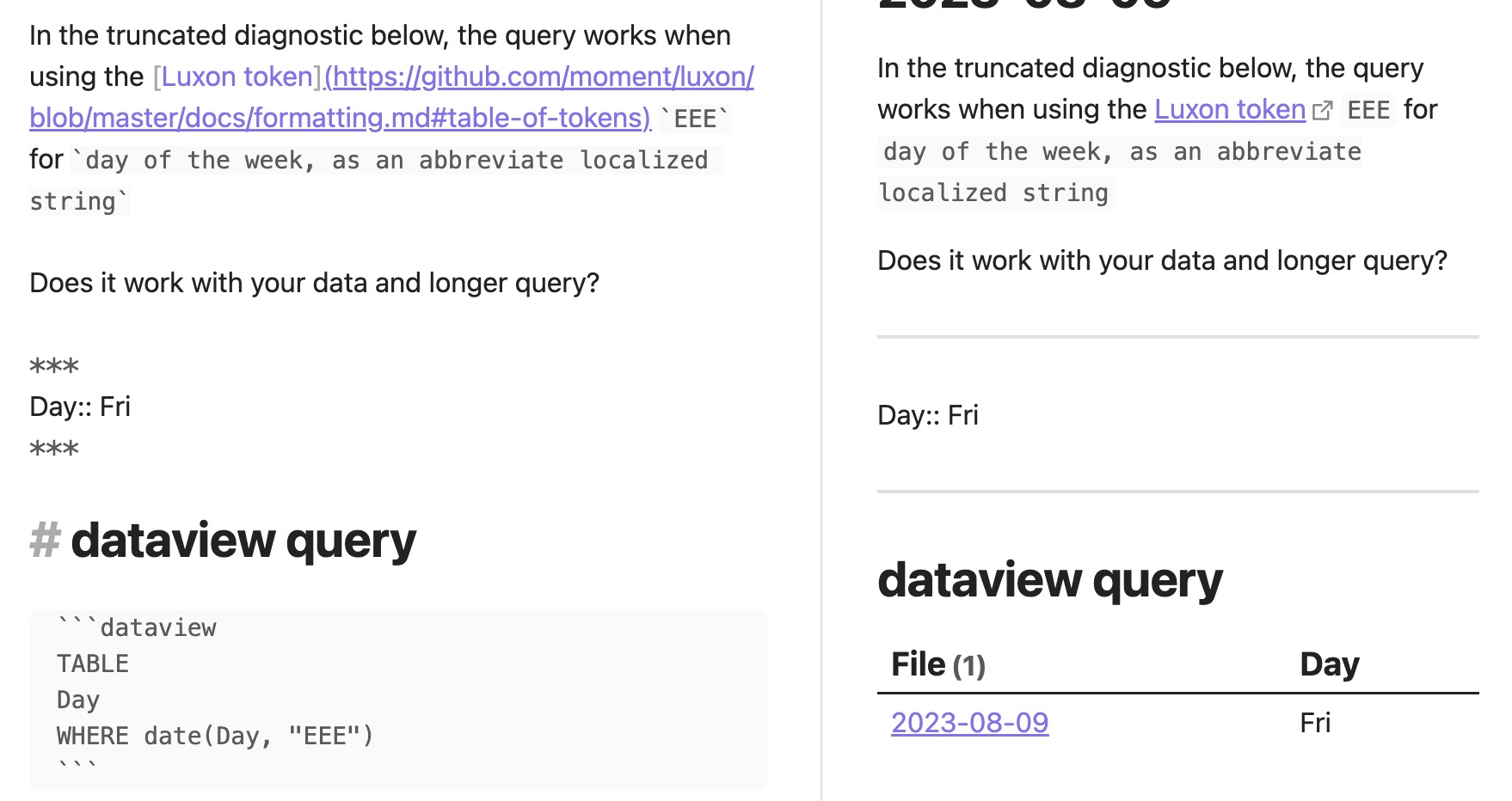 Dataview: return current day ( Dataview: return current day (