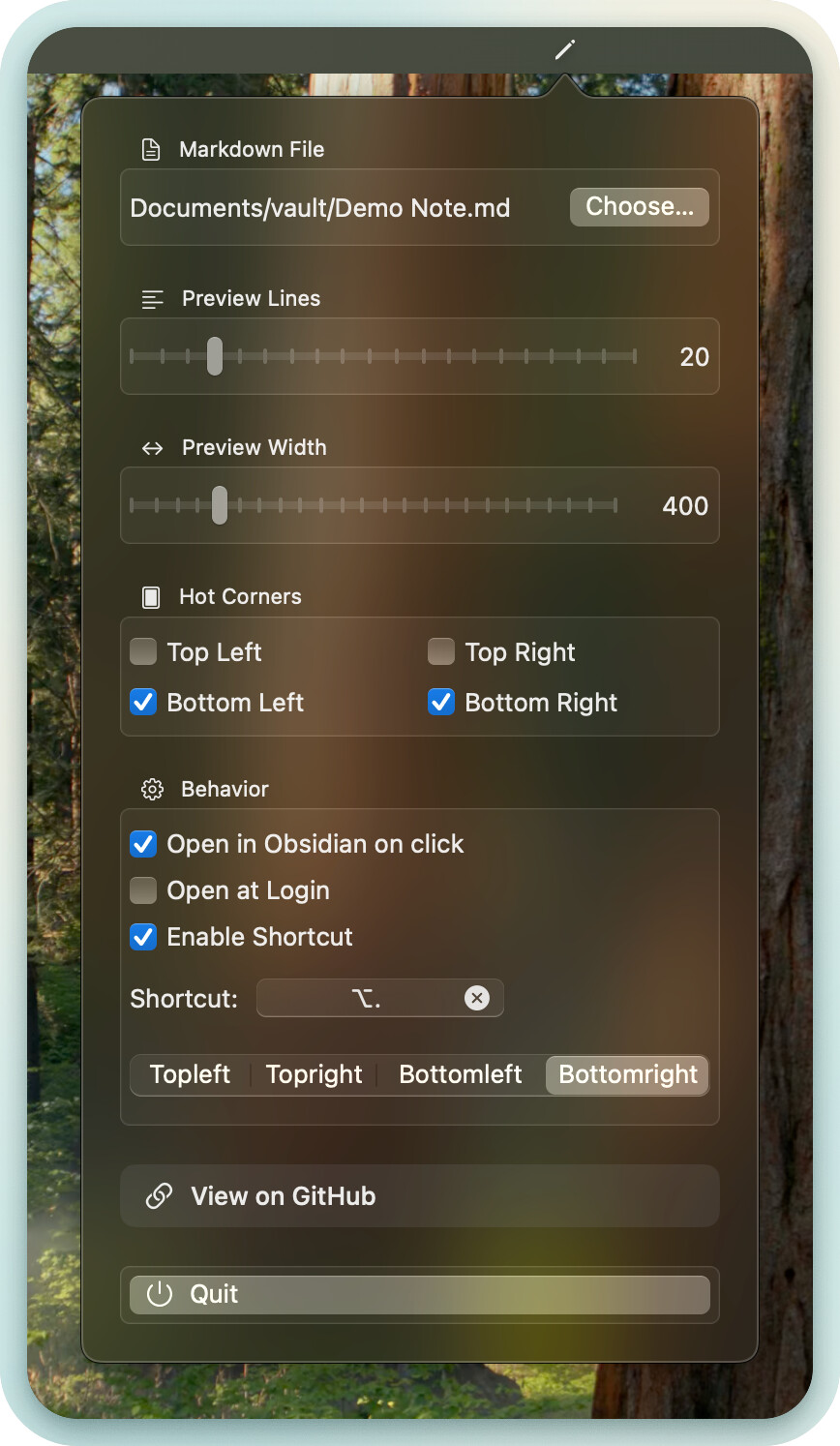 New not a plugin: macOS app Obsidian Hot Corner MD: Quick Note style hot-corner preview - Share ...